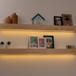 Natural Floating Shelf With LED Lights, Recessed LED Strip, Wood Shelf ...