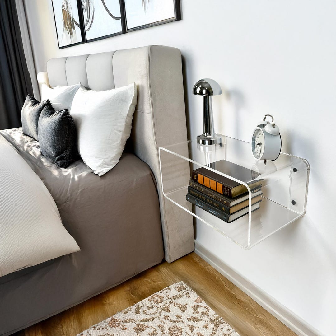 Clear Acrylic Floating Nightstand | Modern Wall Mounted Bedside Shelf ...