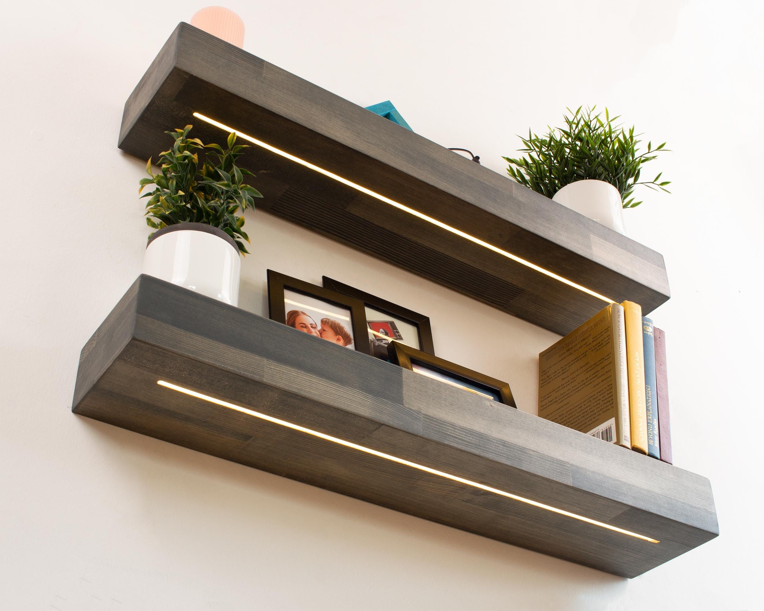 Floating Shelf With LED Lights, Modern Thick Shelf, Recessed Led Strip ...