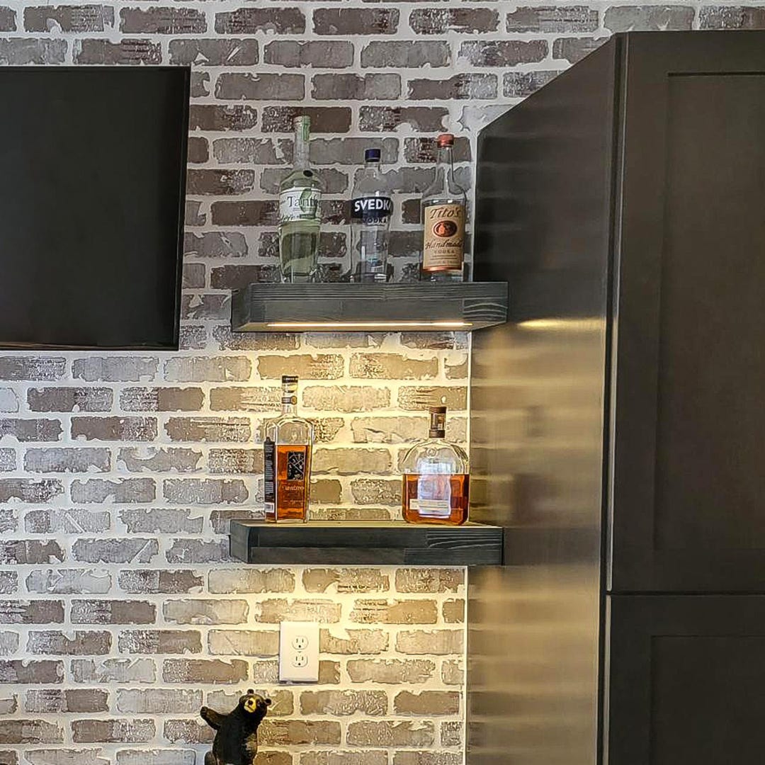 Floating Shelf With LED Lights, Modern Thick Shelf, Recessed Led Strip ...