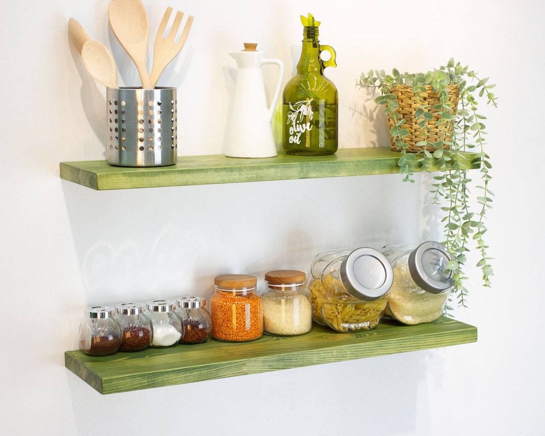 Green Colored Floating Shelf Kitchen Entryway Hidden Bracket, Custom ...