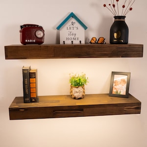 Floating Shelf With LED Strip, Thick Wall Shelf With Lights, Wooden ...
