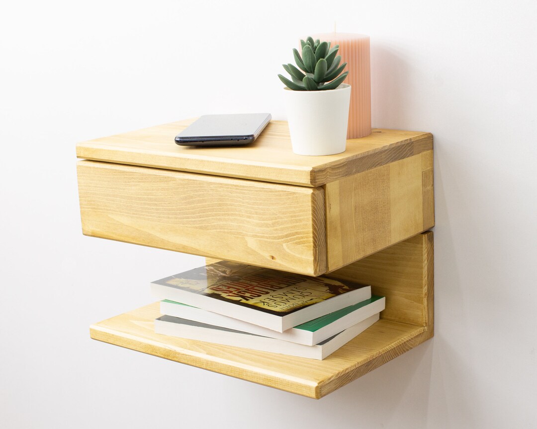 Floating Nightstand | Wall Mounted Nightstand With Drawer, Wood Bedside ...