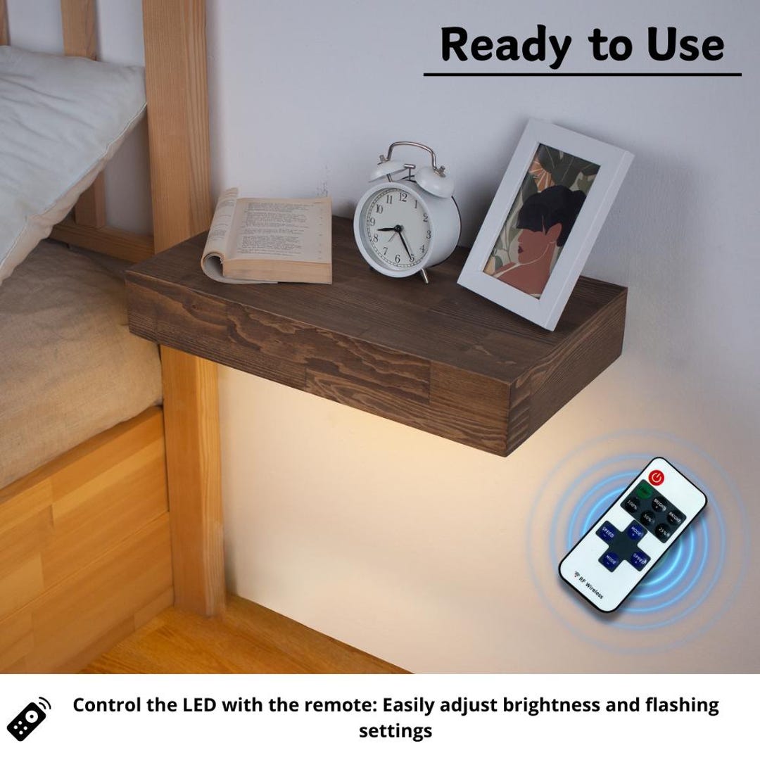 Spruce Wood LED Lighted Bedside Shelf: Modern Floating Nightstand - Etsy