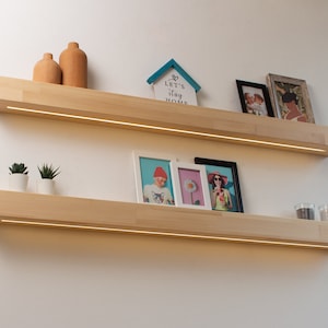 Natural Floating Shelf With LED Lights, Recessed LED Strip, Wood Shelf ...