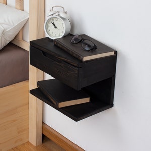 Black Floating Nightstand | Wall Mounted Nightstand With Drawer | Wood ...