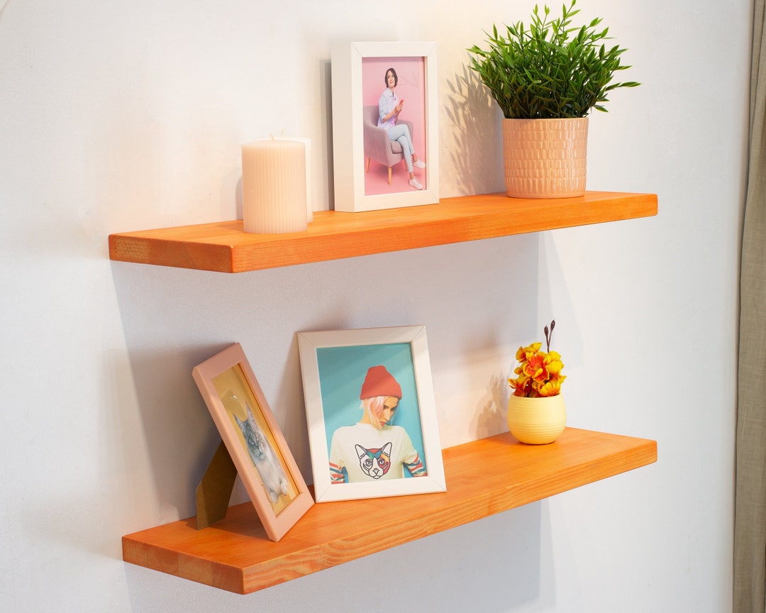 Orange Colored Floating Shelves Kitchen Entryway Hidden Bracket, Any ...