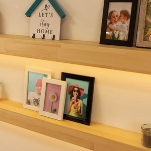 Natural Floating Shelf With LED Lights, Recessed LED Strip, Wood Shelf ...