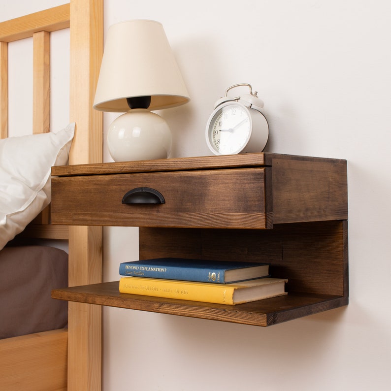 Floating Nightstand | Wall Mounted Nightstand With Drawer, Wood Bedside ...