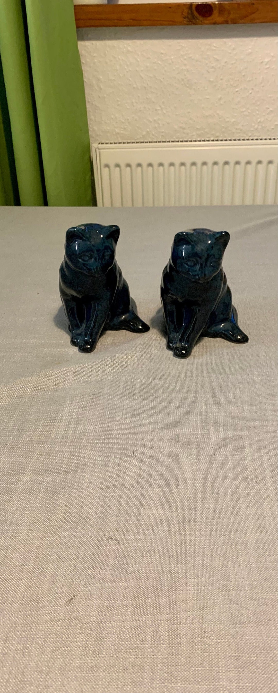 Vintage Pair Studio Pottery Cat Decorated Turquoise and Blue - Etsy