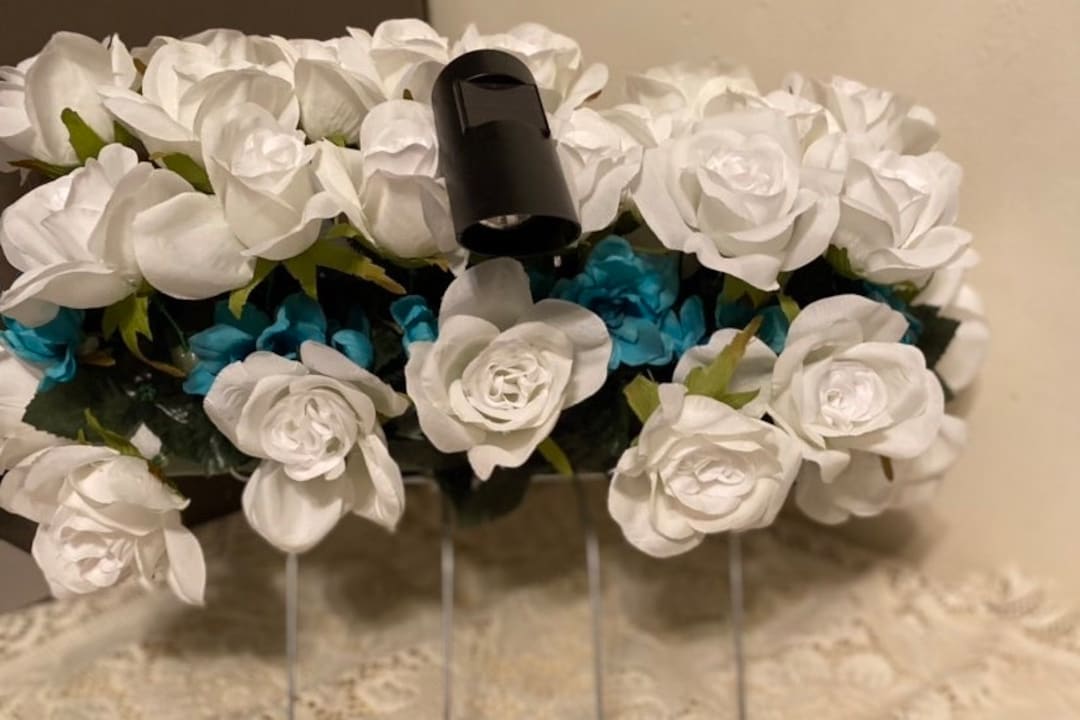 Spring Headstone Saddle, White and Blue Cemetery Flowers, Gravestone ...