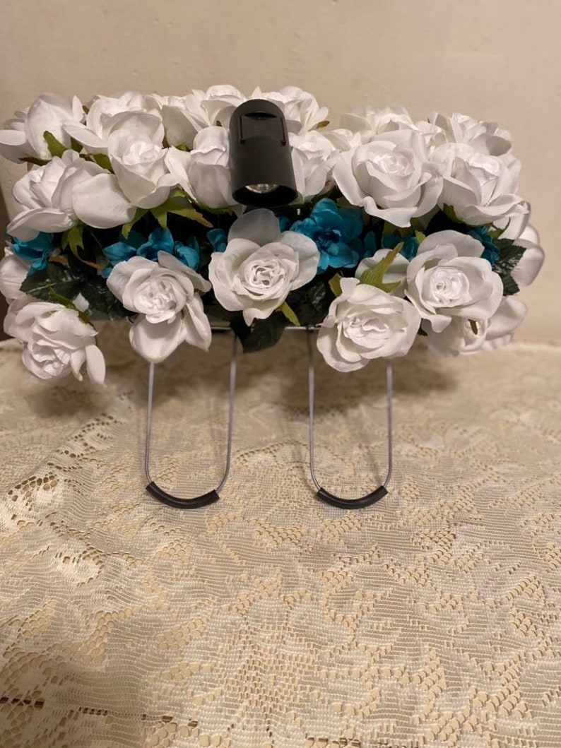 Spring Headstone Saddle, White and Blue Cemetery Flowers, Gravestone ...