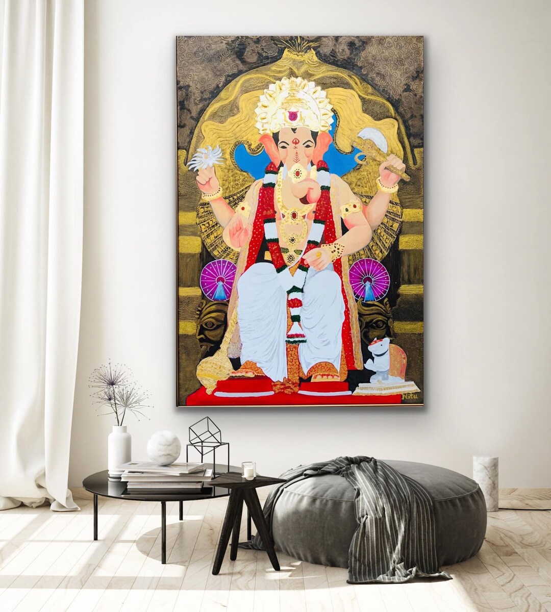 Modern Contemporary Handmade Ganpati Painting ,gold Leaf , Bright ...