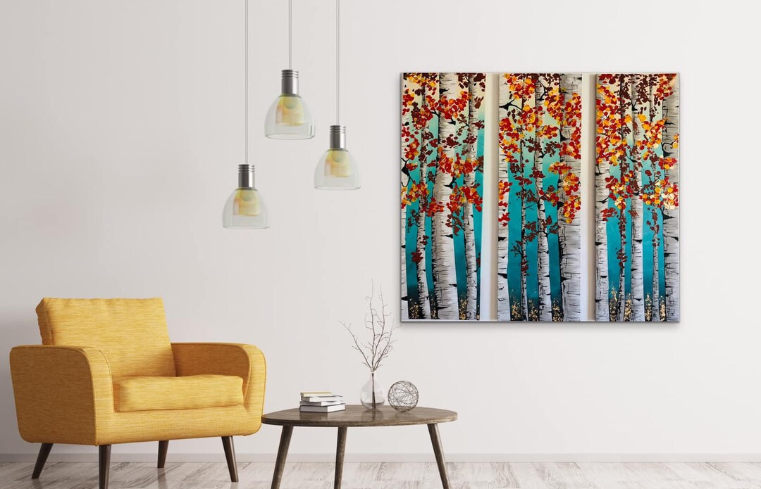 Three Panel Birch Tree Landscape Painting, Pallete Knife Art ,nature ...