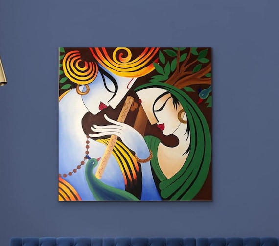 Contemporary Indian Radha Krishna Painting Indian Decor Hindu God Art Contemporary Art Indian Painting Krishna Painting Etsy