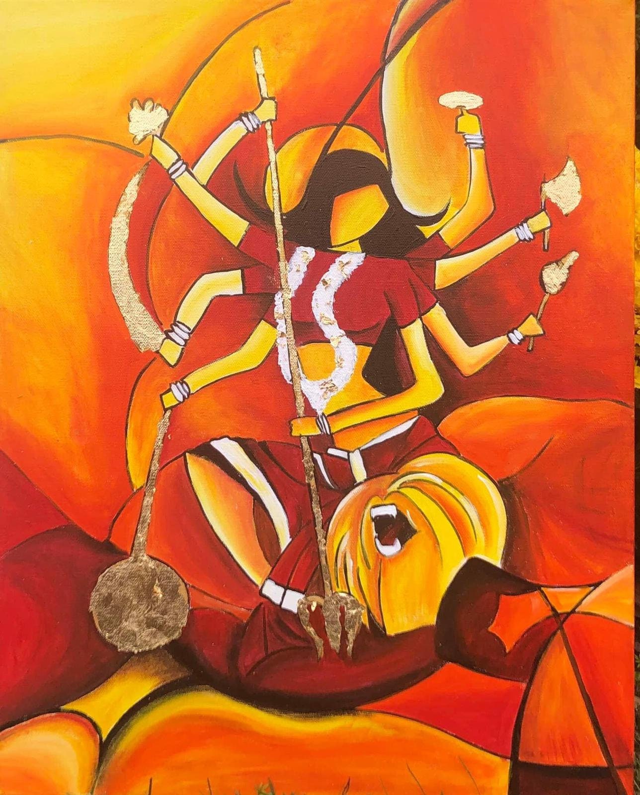 Goddess Maa Durga Contemporary Modern Abstract Style Painting / Durga ...