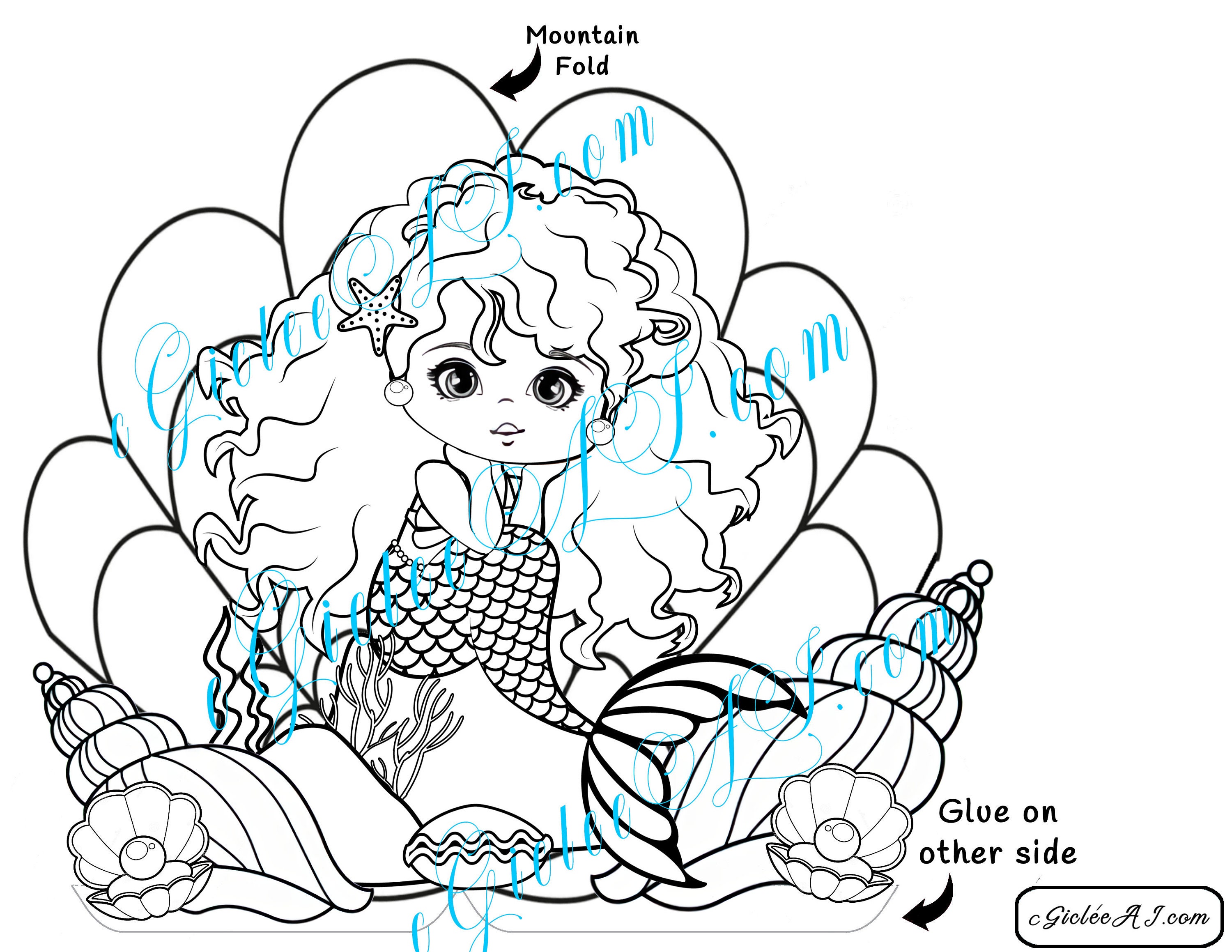 1 3D Pop-up MERMAIDS Printable DIY Children's Kid's Coloring Card ...