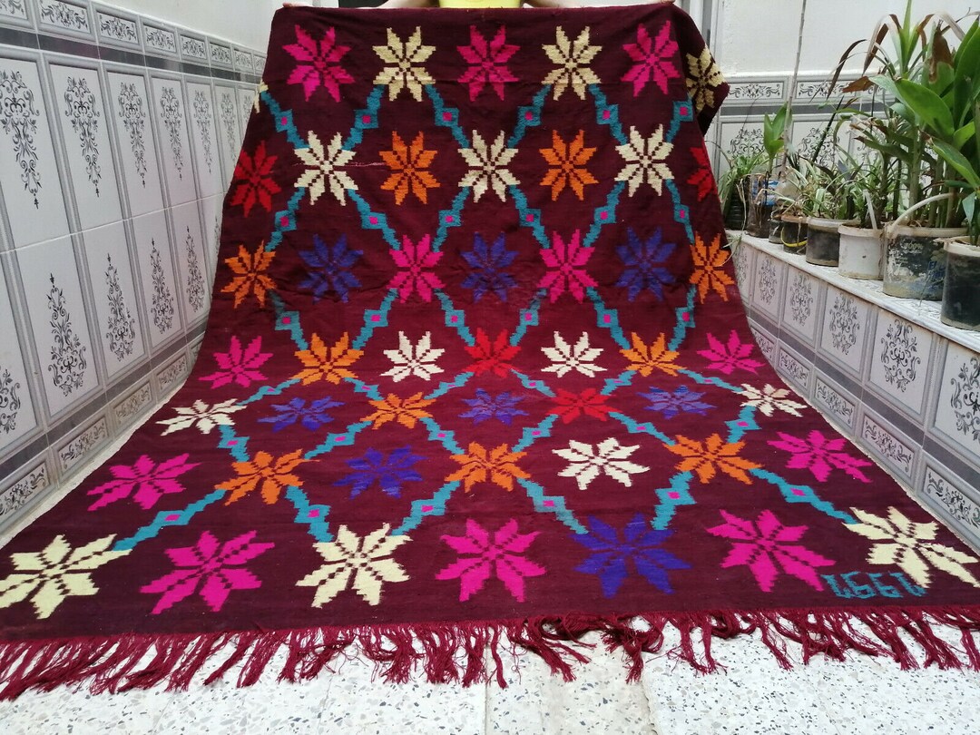 Algerian Handmade Rug,kilim Wool Rug,vintage 1991 Rug,bedroom Rug ...