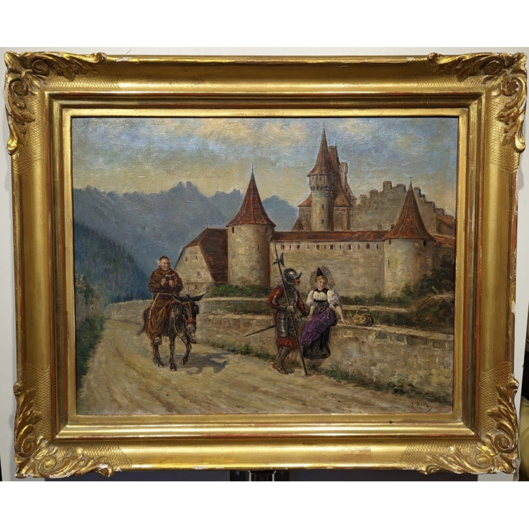 Antique Swiss Painting,oil Painting on Wood,romantic Scene Painting ...