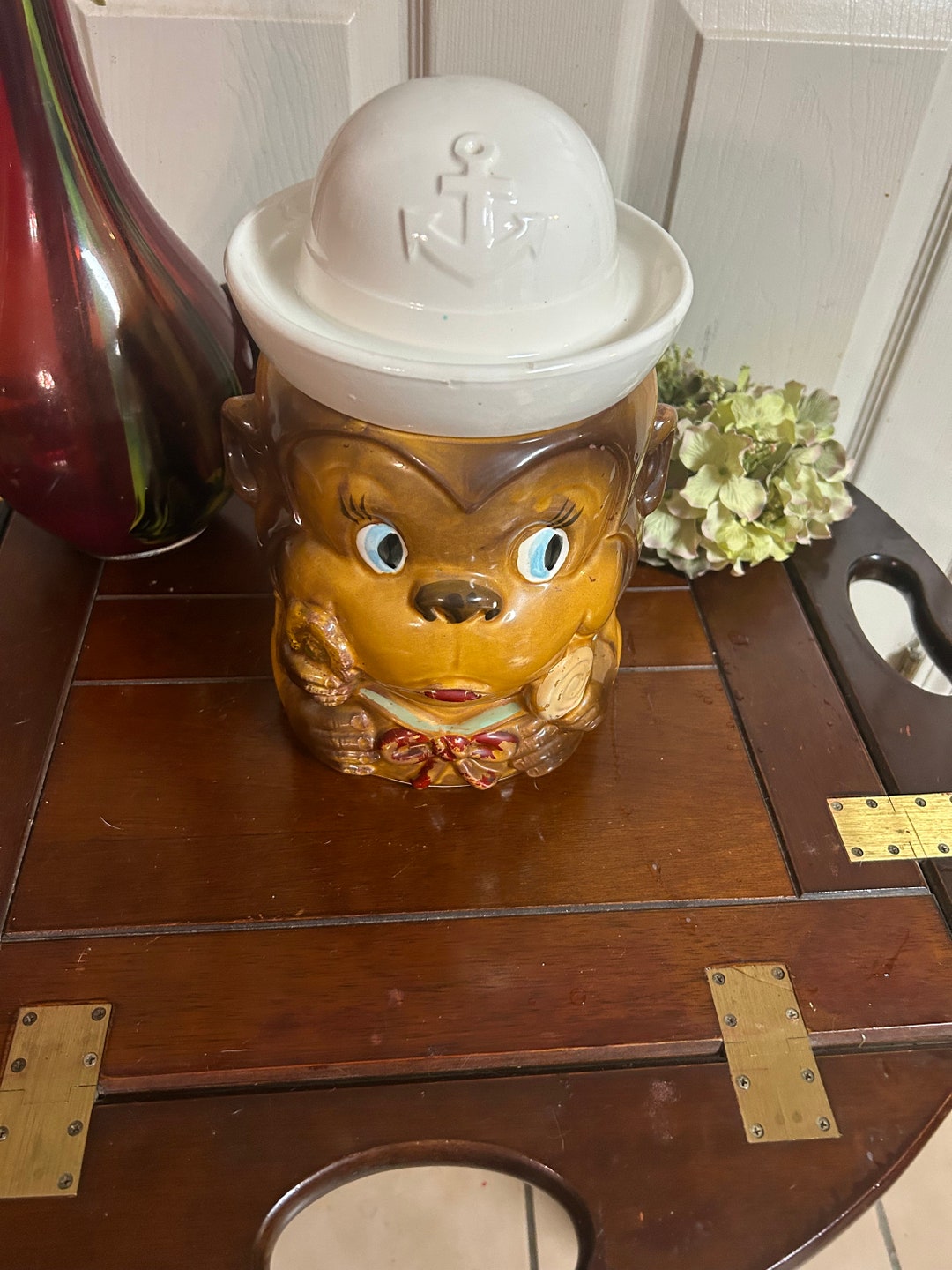 Vintage Ceramic Brown Monkey Cookie Jar W/sailor Hat-1960's-japan - Etsy