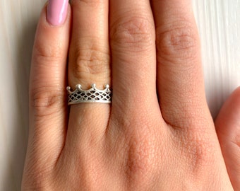 Shadow Crown BandSolid Sterling Silver Crown Ring-Flat Edge | Etsy