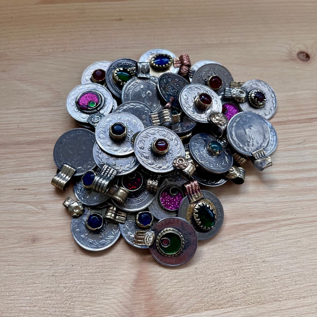 50 Assorted Large Vintage Kuchi Tribal Coins, 50 Mixed Coin Charms ...