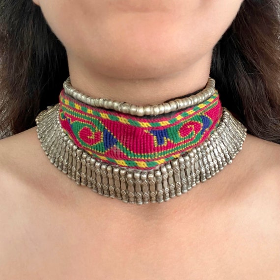 Vintage Nuristani Fabric Choker With Metal Charms Fabric - Etsy