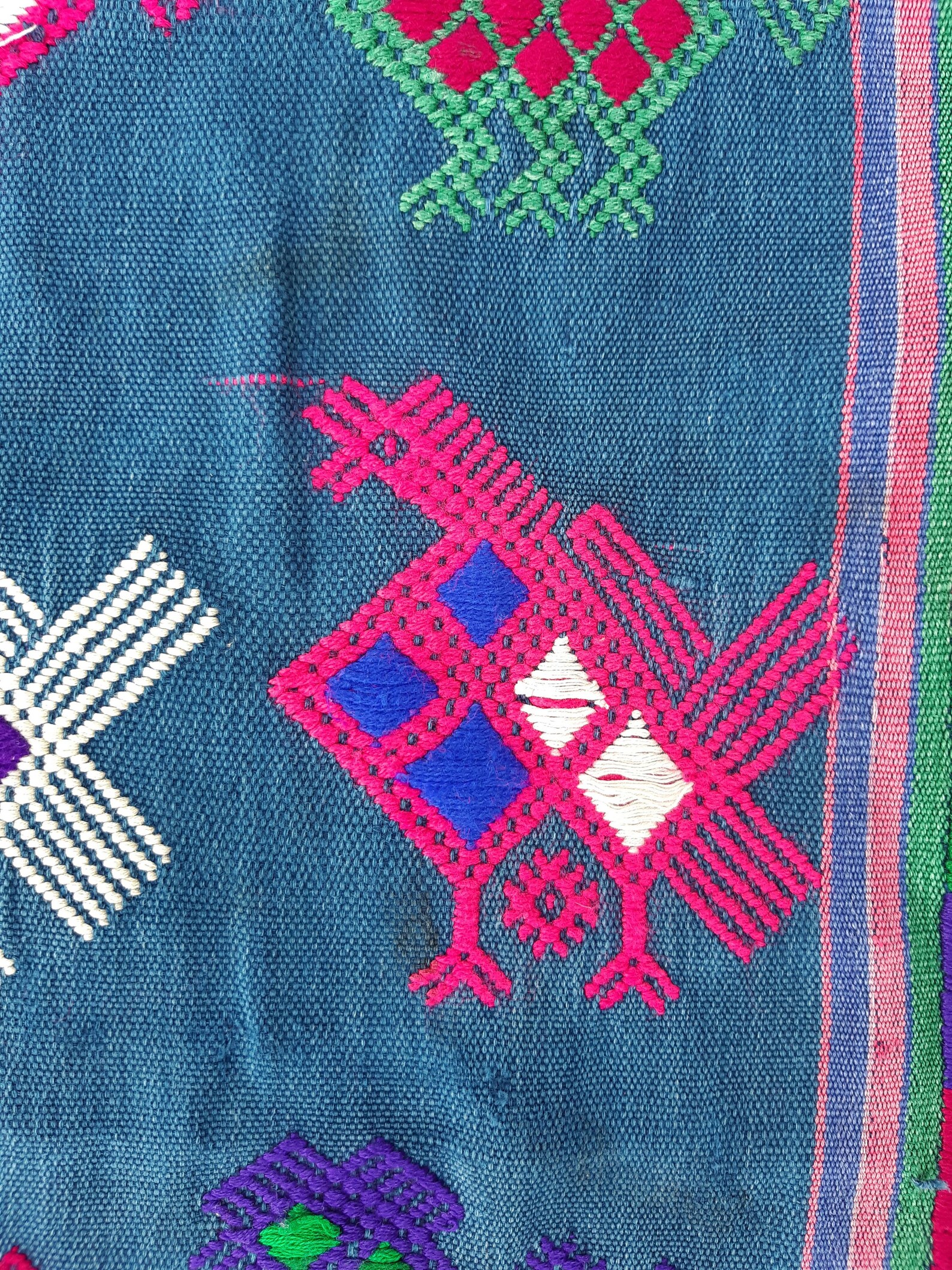 Rare Vintage Indigo Traditional Mayan Tzute Wall Hanging Guatemala Cruz ...