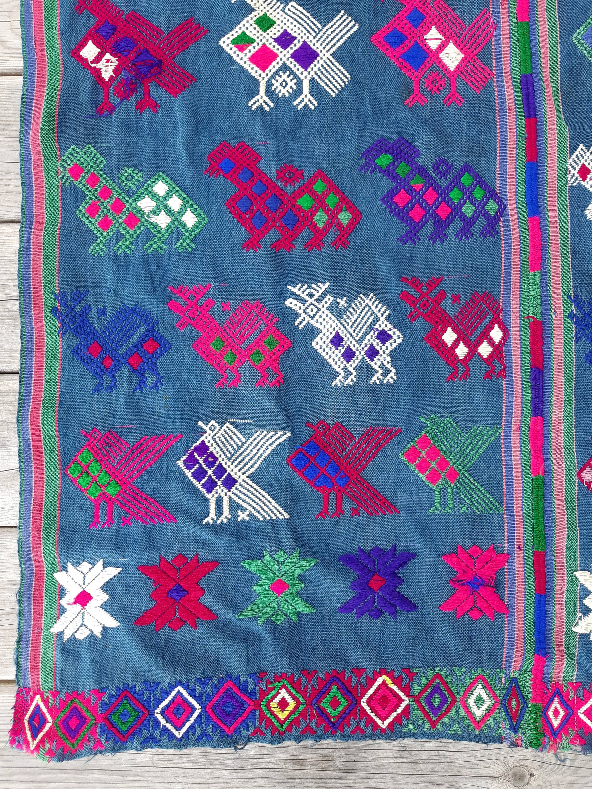 Rare Vintage Indigo Traditional Mayan Tzute Wall Hanging Guatemala Cruz ...