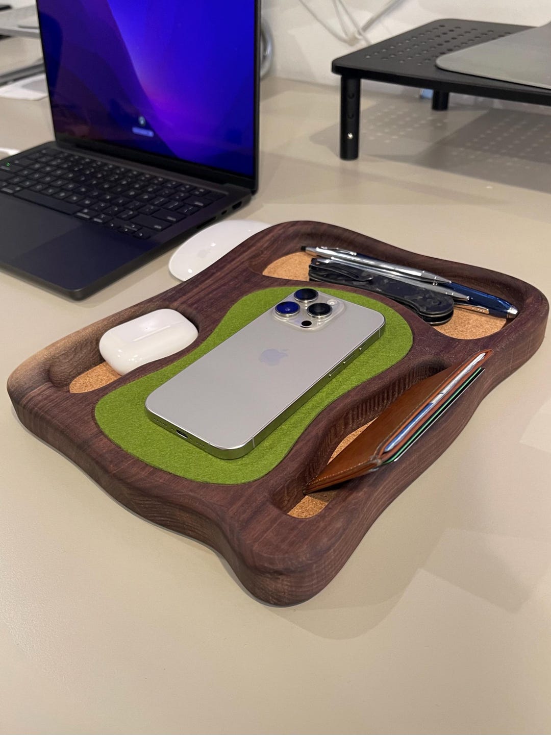 Professional Desk Organizer – Walnut Docking Tray for Business Cards ...