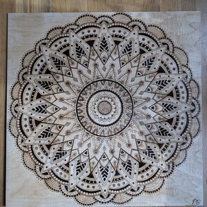 Handmade Woodburn Mandala Art, Pyrography, on Maple Wood 2x2 Ft - Etsy