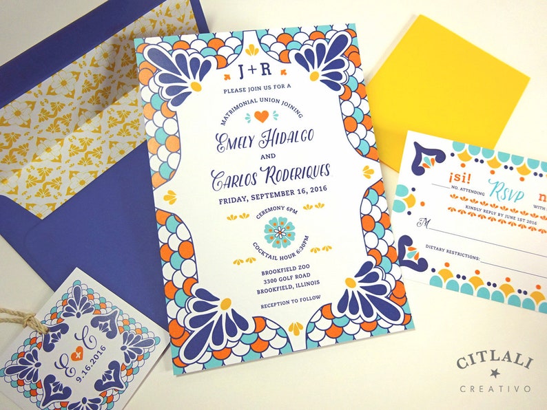 Talavera Spanish Tile Wedding Invitations Printed Invites - Etsy