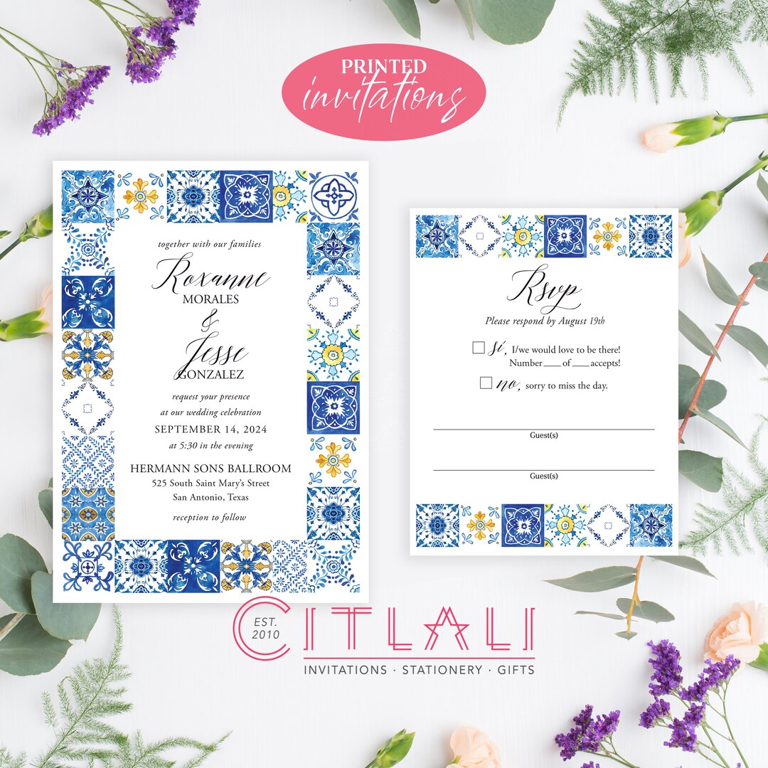 Spanish Tile Talavera Frame Wedding Invitation, Printed Invites - Etsy