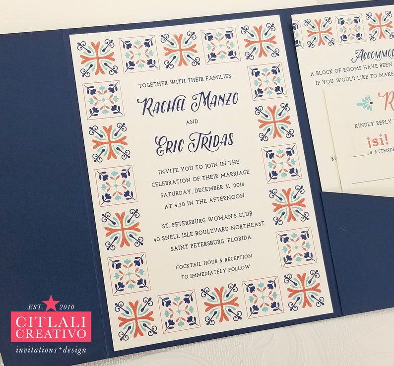 Talavera Spanish Tile Wedding Invitations Printed Invites - Etsy