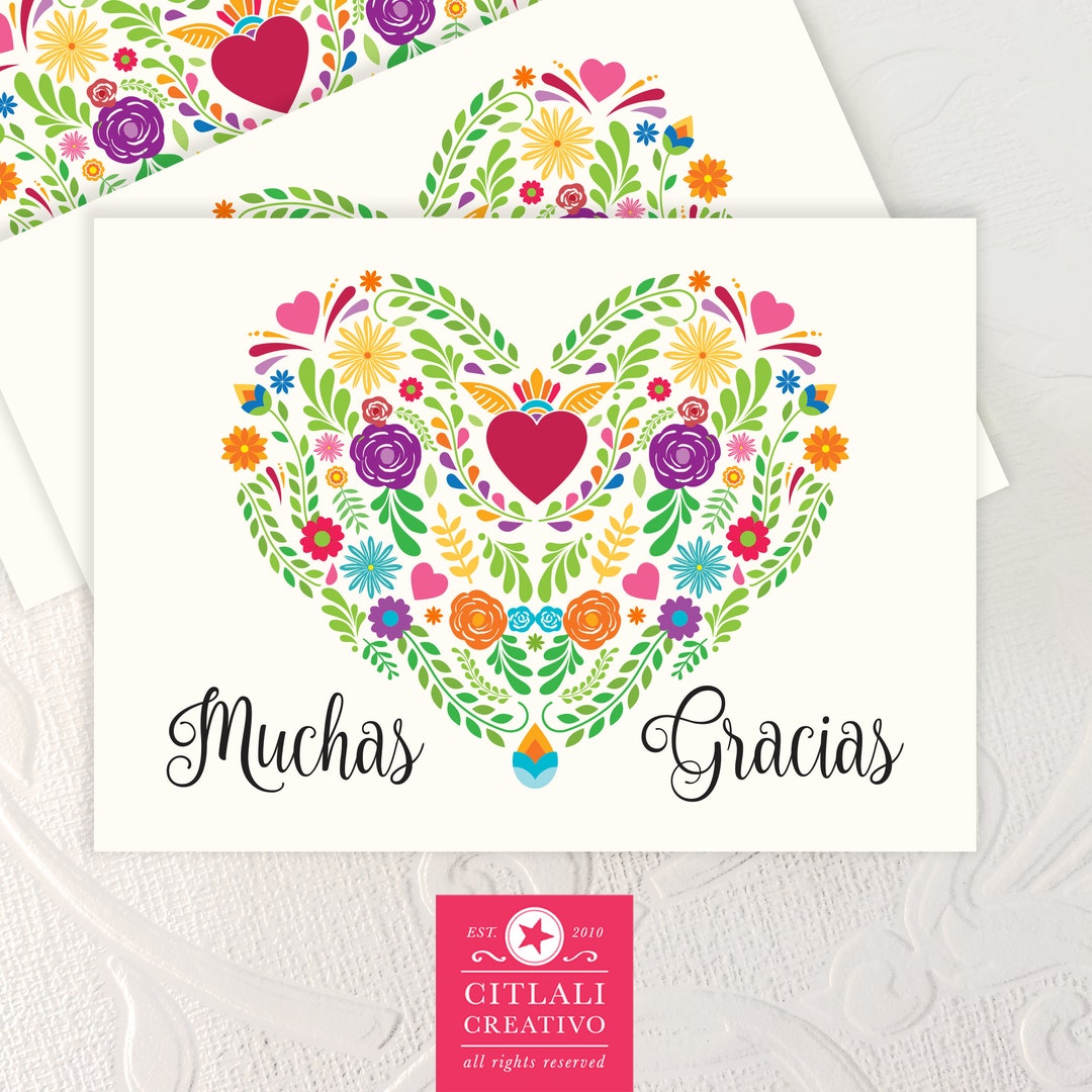 Floral Mexican Embroidery Inspired Heart Muchas Gracias / Thank You ...