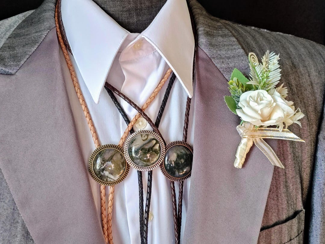 Custom Bolo Tie With Moss Agate- Custom Wedding Tie - Men's Bolo Tie ...