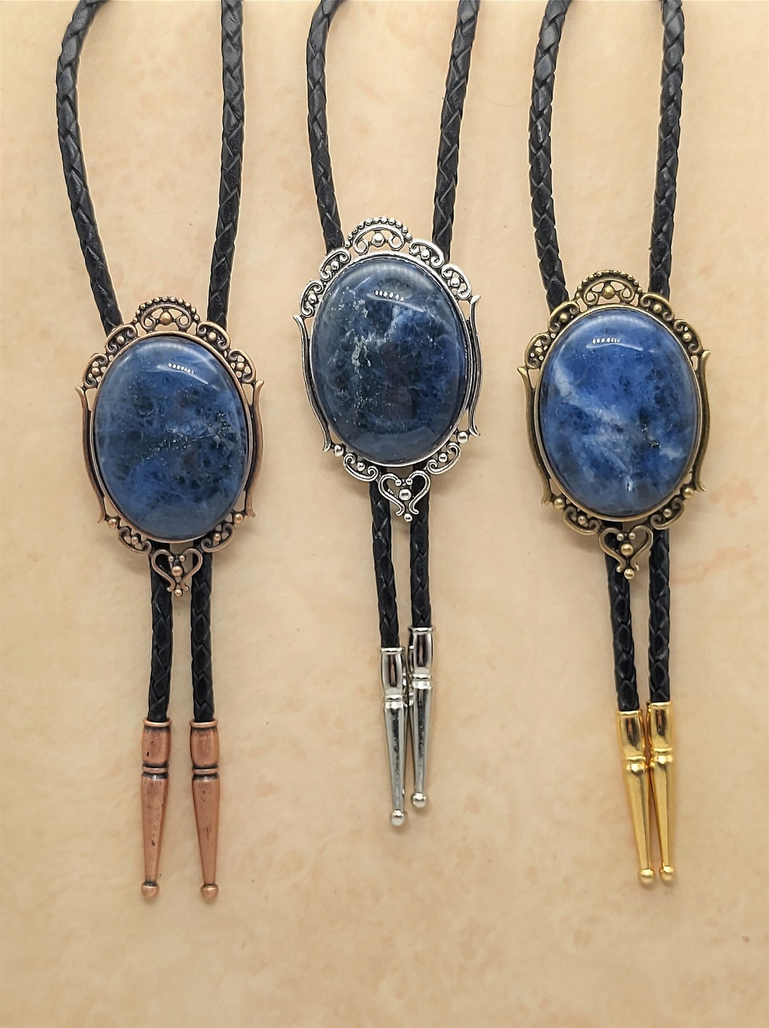 Custom Bolo Tie Blue Sodalite Gemstone- Wedding Bolo Tie - Blue Stone ...