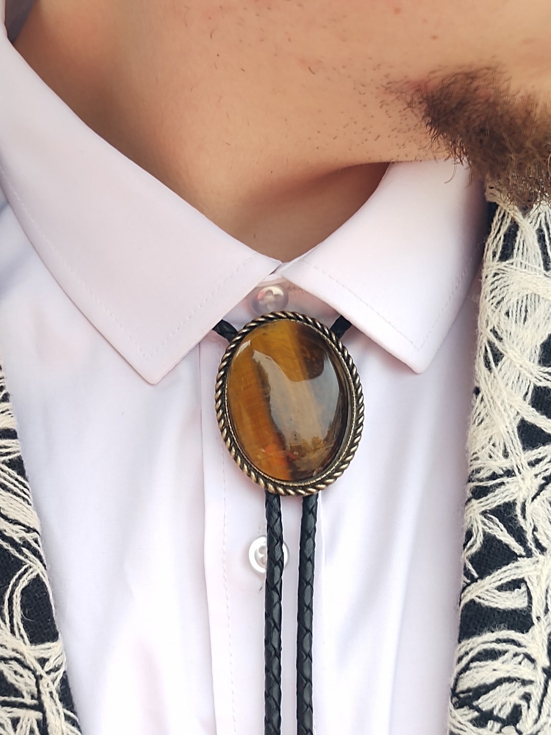 Custom Tigers Eye Bolo Ties -wedding Bolo Tie -western Necktie -silver ...