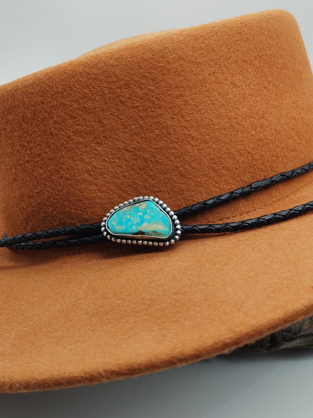 Ameican Turquoise Hat Band in Sterling Silver With Leather Hat Band ...