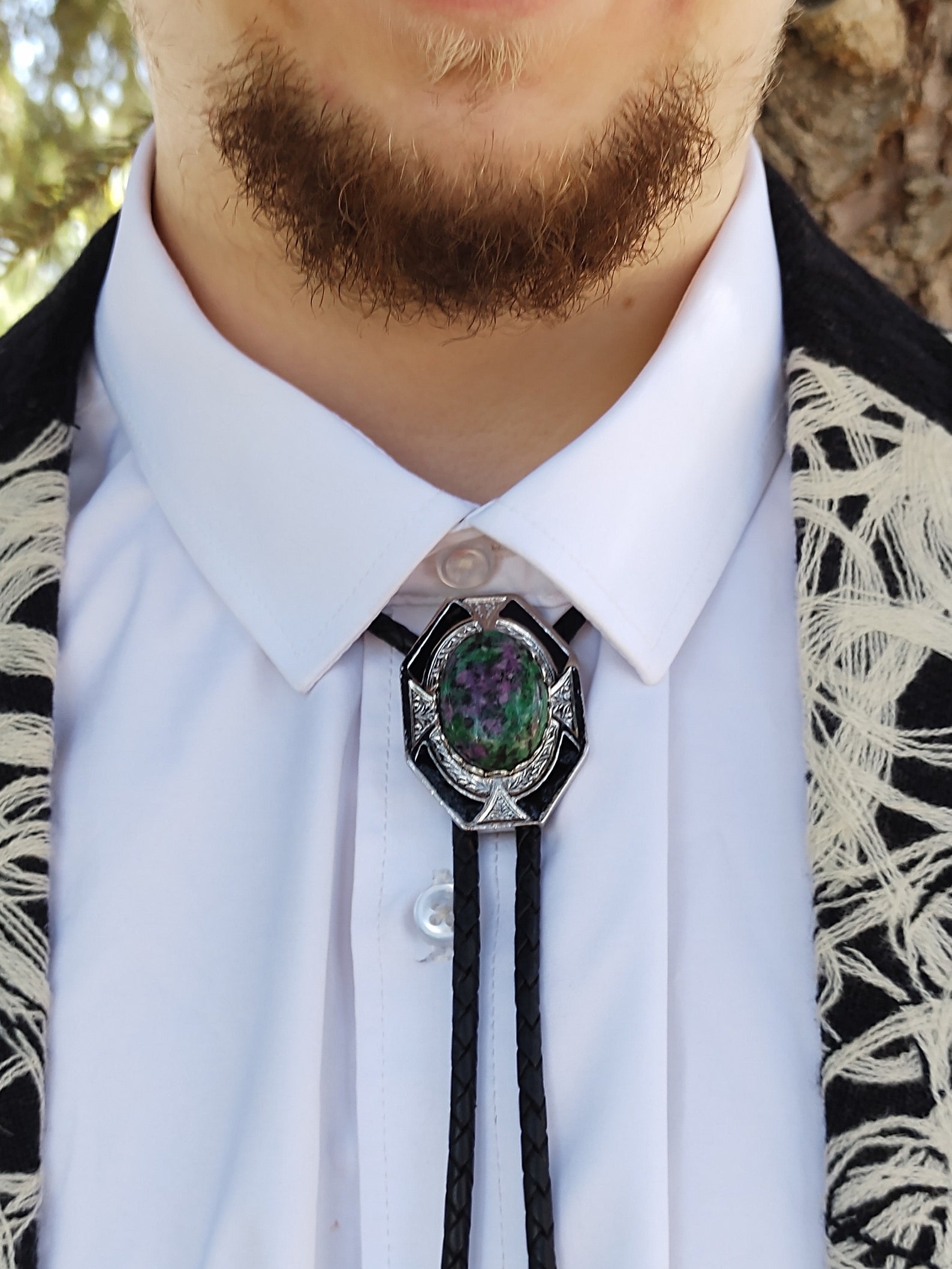 Custom Bolo Tie With Ruby Zoisite - Fancy Bolo Tie -men's Women's Bolo ...