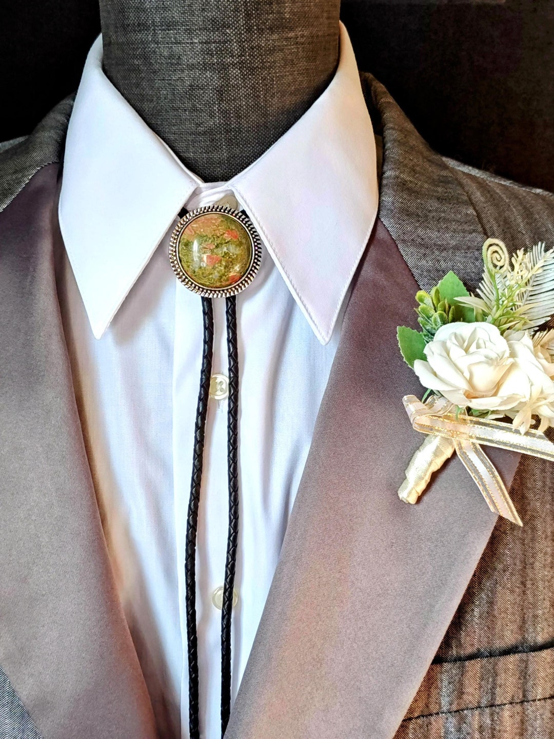 Custom Bolo Tie With Green Ukanite -wedding Bolo Ties -silver, Gold or ...