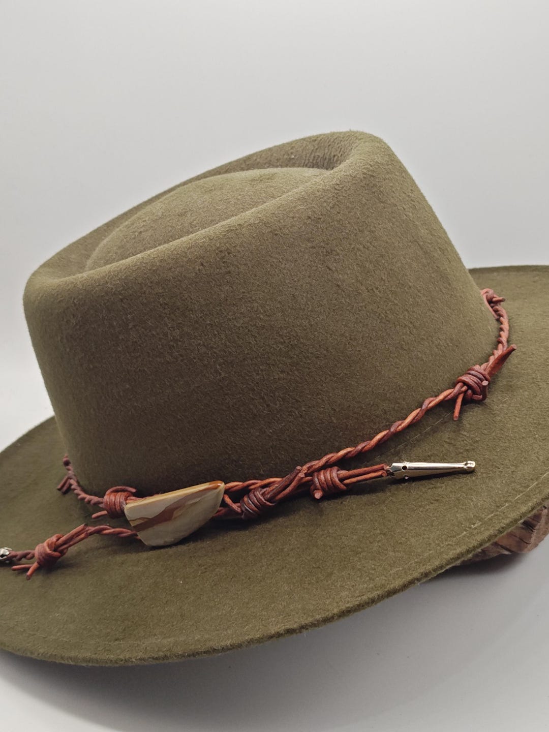 Cowboy Hat Band With Owyhee Picture Jasper - Leather Hat Bands- Barbed ...
