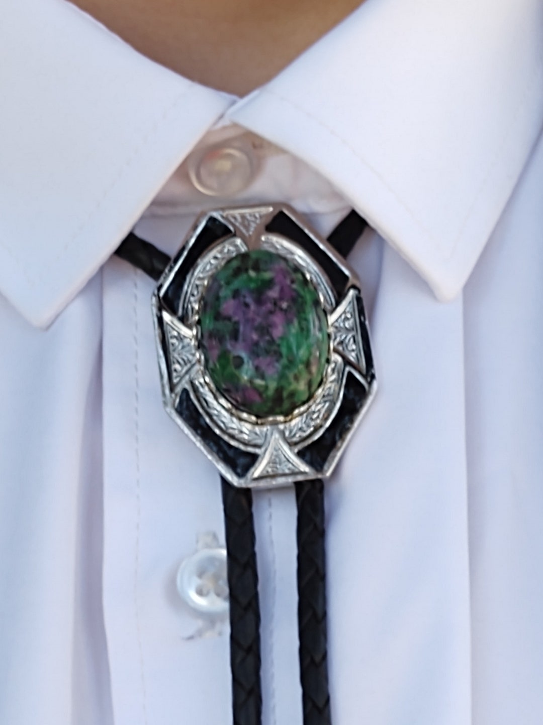 Custom Bolo Tie With Ruby Zoisite - Fancy Bolo Tie -men's Women's Bolo ...