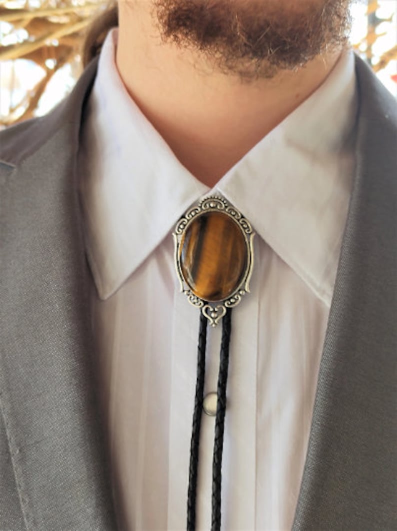 Custom Tiger's Eye Bolo Tie - Bolo Tie - Wedding Bolo Tie - Brown Stone ...