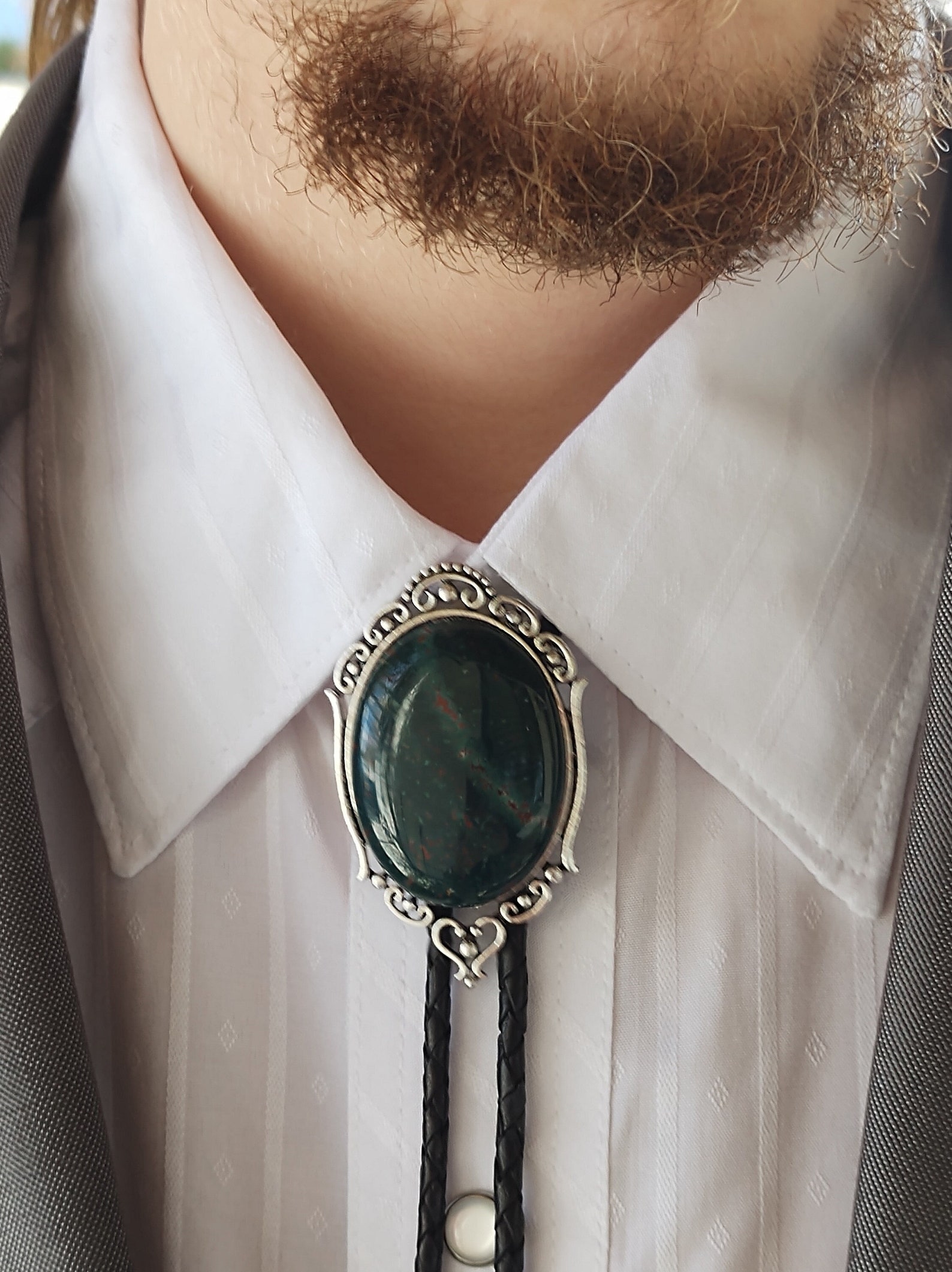 Bloodstone Jasper Bolo Tie -custom Bolo Ties - Wedding Bolo Tie - Green ...