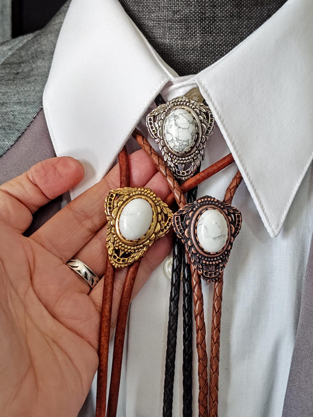 Genuine White Howlite Bolo Tie -customizable Wedding Bolo Tie -muldoon ...