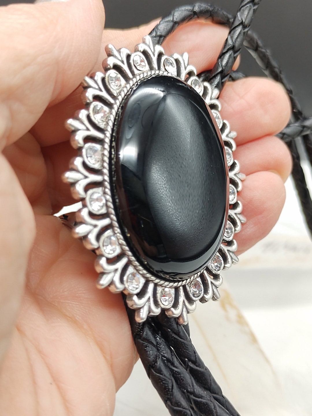 Custom Bolo Tie With Black Onyx Gemstone- Black Wedding Tie -men's Bolo ...