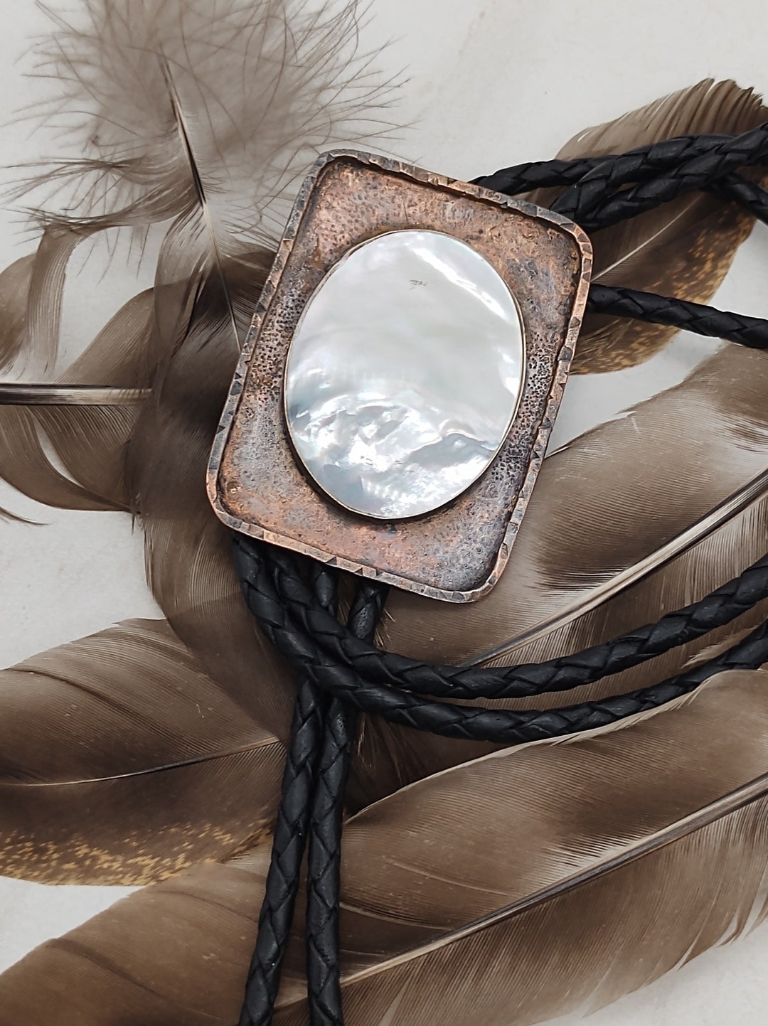 Copper Bolo Tie With White Mother of Pearl wedding Bolo Ties ...