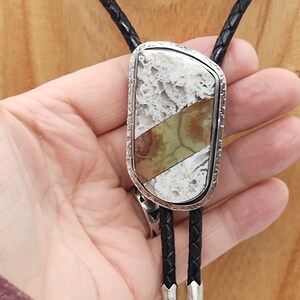 Big Silver Bolo Tie With Tube Agate and Jasper - Sterling Silver Bolo ...
