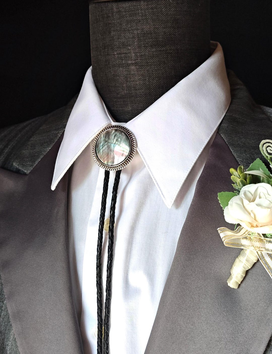 Custom Bolo Tie With Black Mother of Pearl -wedding Bolo Ties -silver, Gold or Copper With ...